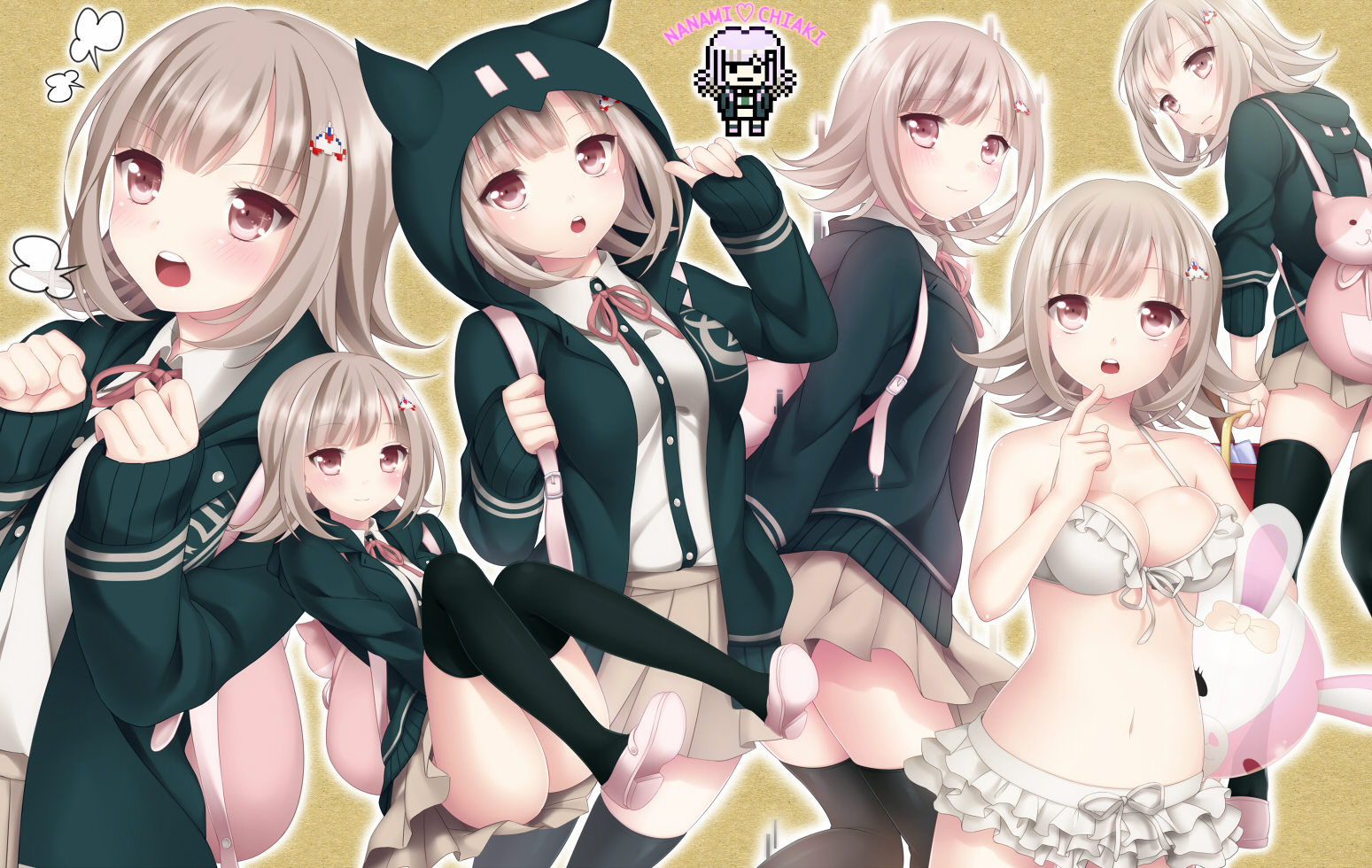 etou dangan-ronpa dangan-ronpa 2 nanami chiaki bikini cleavage seifuku swimsuits thighhighs ...